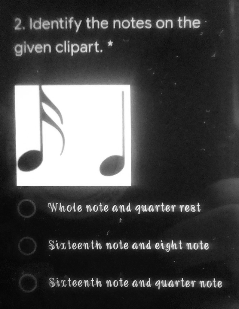 SOLVED: Identify the notes on the given clipart. Whole note and quarter ...
