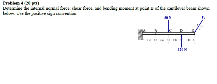 Problem 4 (20 pts) Determine the internal normal force, shear force ...