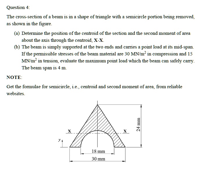 SOLVED: Question 4: The cross-section of a beam is in a shape of ...