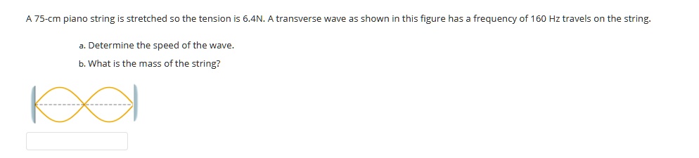 SOLVED: A 75-cm piano string is stretched so the tension is 6.4N. transverse wave as shown in ...
