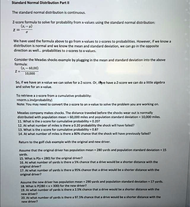 SOLVED: Text: Standard Normal Distribution Part II The standard normal distribution is ...