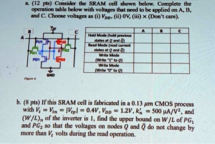 a 12 pts consider the sram cell shown below complete the operation ...