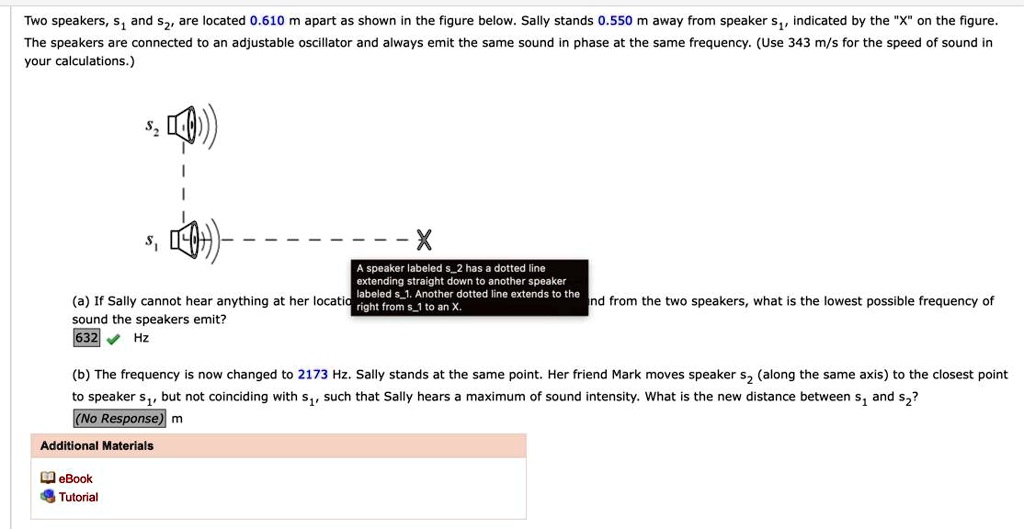 SOLVED: Two speakers S1 and S2 are located 0.610 m apart as shown in ...