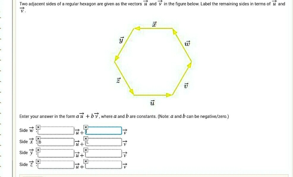 SOLVED: Two adjacent sides of a regular hexagon are given as the vectors I and v in the figure ...