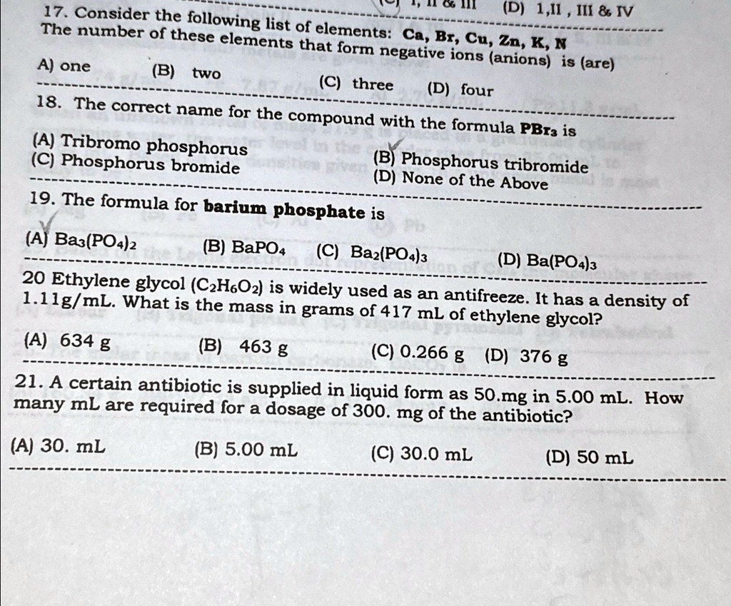 Consider the following list of elements: Ca, Br, Cu, Zn, K, N. The ...