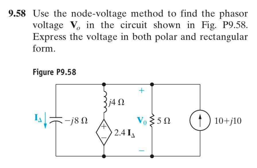 958 use the node voltage method to find the phasor voltage mathbfvo in the circuit shown in fig ...