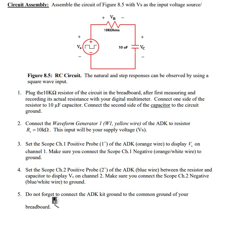 Circuit Assembly: Assemble the circuit of Figure 8.5 with Vs as the ...