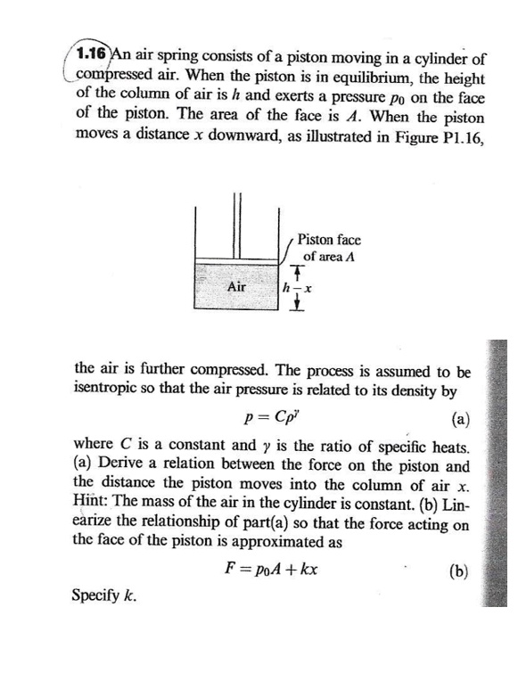 1.16 An air spring consists of a piston moving in a cylinder of ...