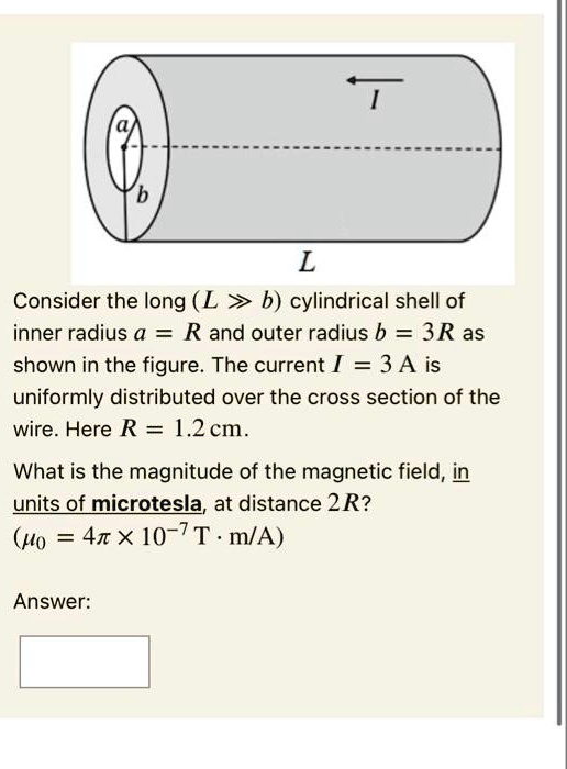 SOLVED: Consider the long (L > b) cylindrical shell of inner radius a =Rand outer radius b ...