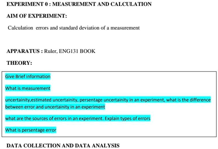 SOLVED: EXPERIMENT 0 MEA SUREMENT AND CALCULATION AIM OF EXPERIMENT ...