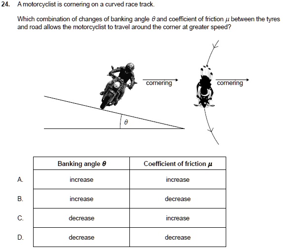 amotorcyclist is comering on curved race track which combination of ...