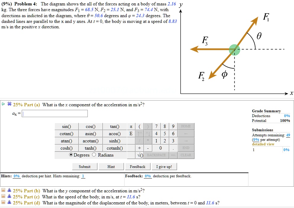 SOLVED: %) Problem 4: The diagram shows the all of the forces acting On ...