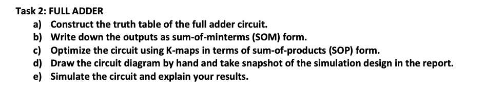 Solved Texts Task 2 Full Adder Construct The Truth Table Of The Full Adder Circuit Write