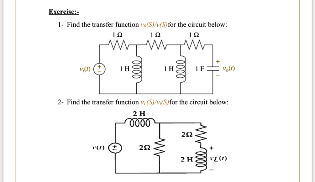 exercise 1 find the transfer function v0svs for the circuit below 2 ...