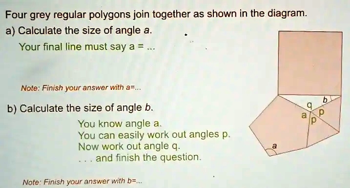 Four grey regular polygons join together as shown in the diagram. a ...