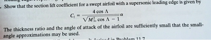 SOLVED: Show that the section lift coefficient for a swept airfoil with ...