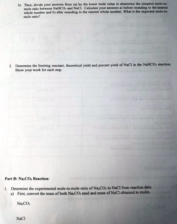SOLVED: Then, divide your answers from (a) by the lower mole value to determine the simplest ...