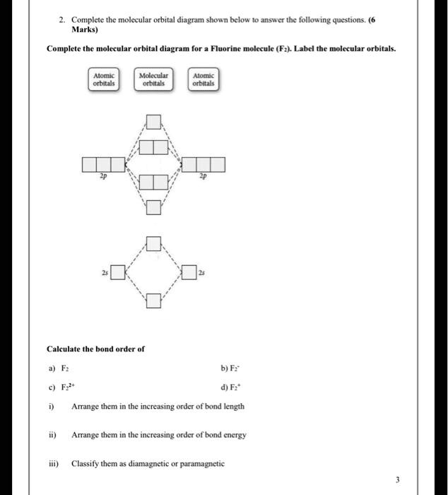 SOLVED: Complete the molecular orbital diagram shown below to answer ...