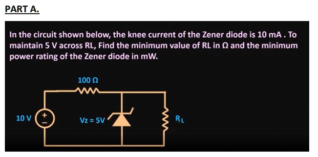 SOLVED: In the circuit shown below, the knee current of the Zener diode is 10 mA. To maintain 5 ...