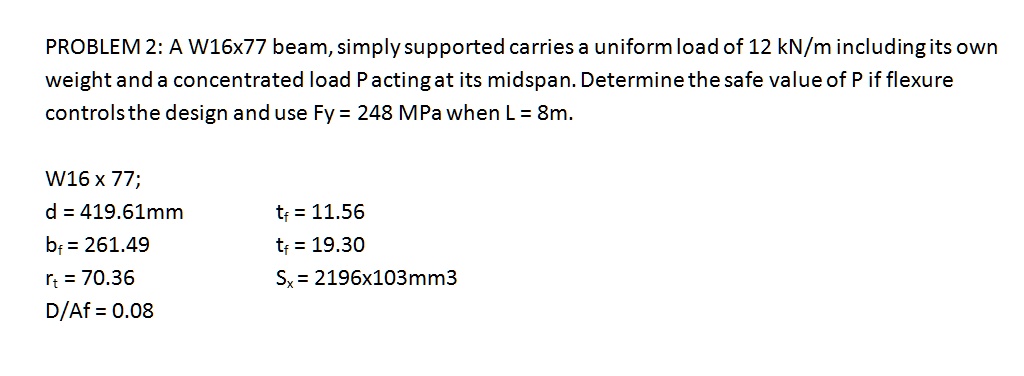 Solvedproblem2 A W16x77 Beamsimplysupported Carries A Uniformloadof 1444