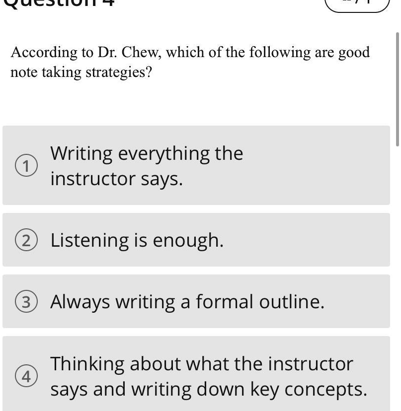 SOLVED: 'Question in picture. cucolion According to Dr: Chew, which of the following are good ...