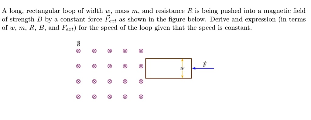 [GET ANSWER] long rectangular loop of width w mass m and resistance r is being pushed into ...