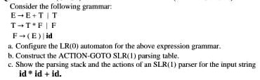 SOLVED: Consider the following grammar: E -> E + T | T T -> T * F | F F ...