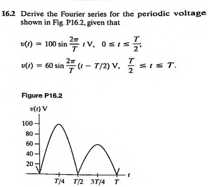 16.2 Derive the Fourier series for the periodic voltage shown in Fig. P16.2, given that v(t ...