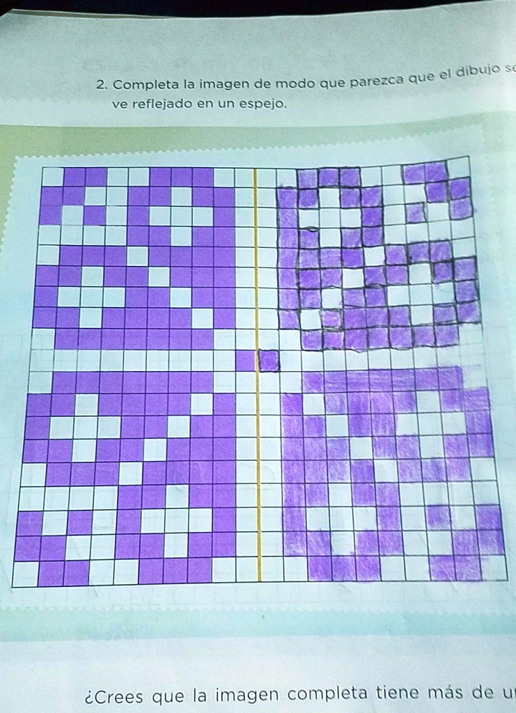 completa la imagen de modo que parezca en el dibujo que es reflejado en ...