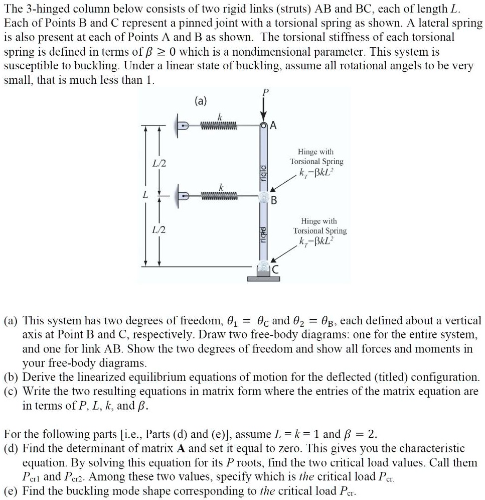 SOLVED: The 3-hinged column below consists of two rigid links (struts ...