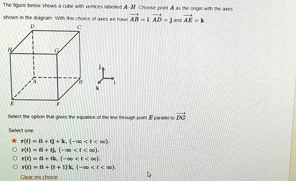 The Figure Below Shows A Cube With Vertices Labelled A H Choose Point