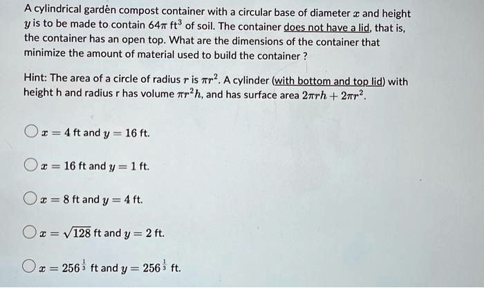 A cylindrical garden compost container with a circular base of diameter ...
