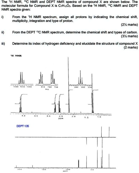 the h nmr c nmr and dept nmr spectra compound x are shown below the ...