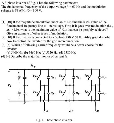SOLVED: A3-phase inverter of Fig.4 has the following parameters: The ...