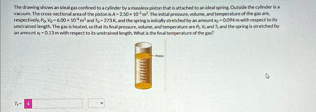 the drawing shows an ideal gas confined to a cylinder by a massless ...
