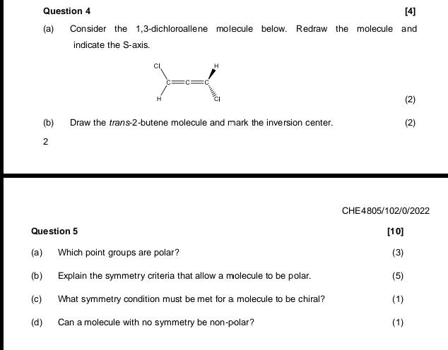 SOLVED: [4] Consider the 1,3-dichloroallene molecule below. Redraw the ...