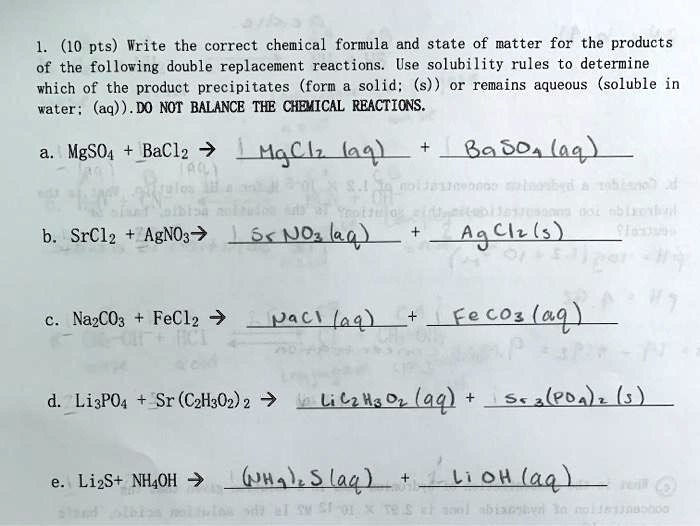 Solved Write The Correct Chemical Formula And State Of Matter For The