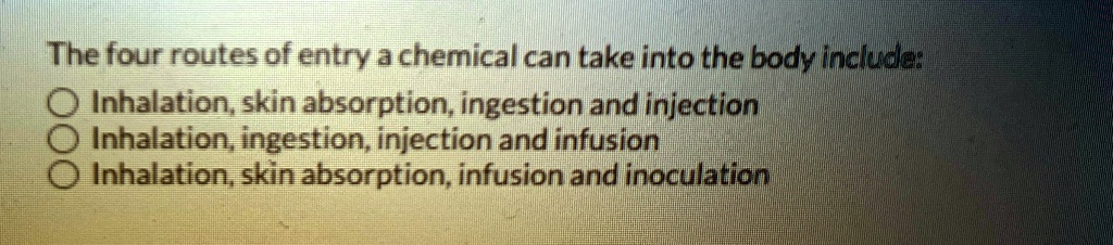 the four routes of entry a chemical can take into the body include ...