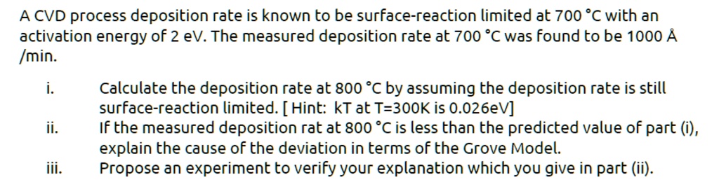 SOLVED: A CVD process deposition rate is known to be surface-reaction ...