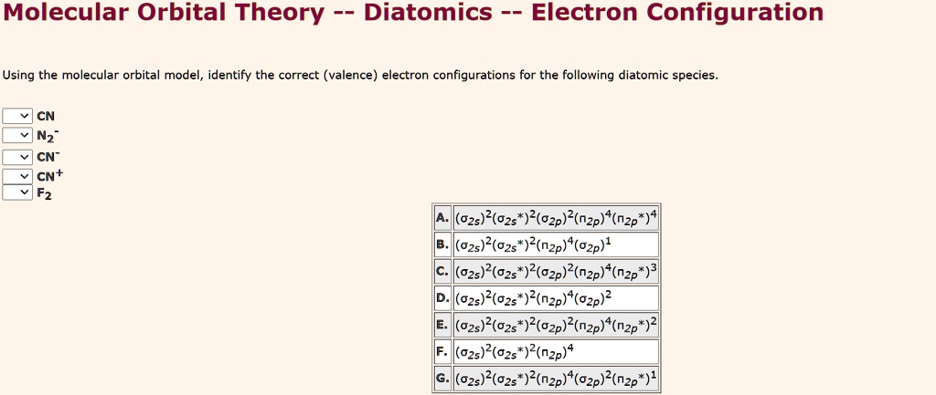 Solved Molecular Orbital Theory Diatomics Electron Configuration Using