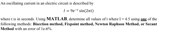 SOLVED: An oscillating current in an electric circuit is described by I ...