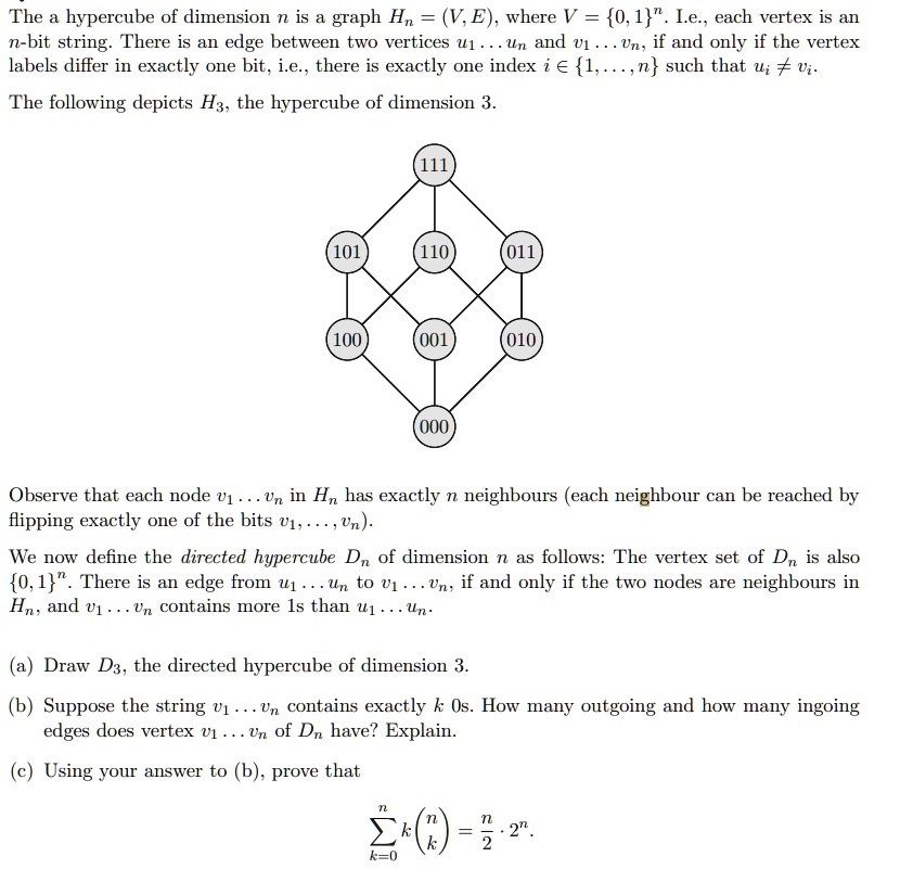 SOLVED:The a hypercube of dimension n 15 a graph Hn (V.E), where V = {0,1}" . Le , each vertex ...