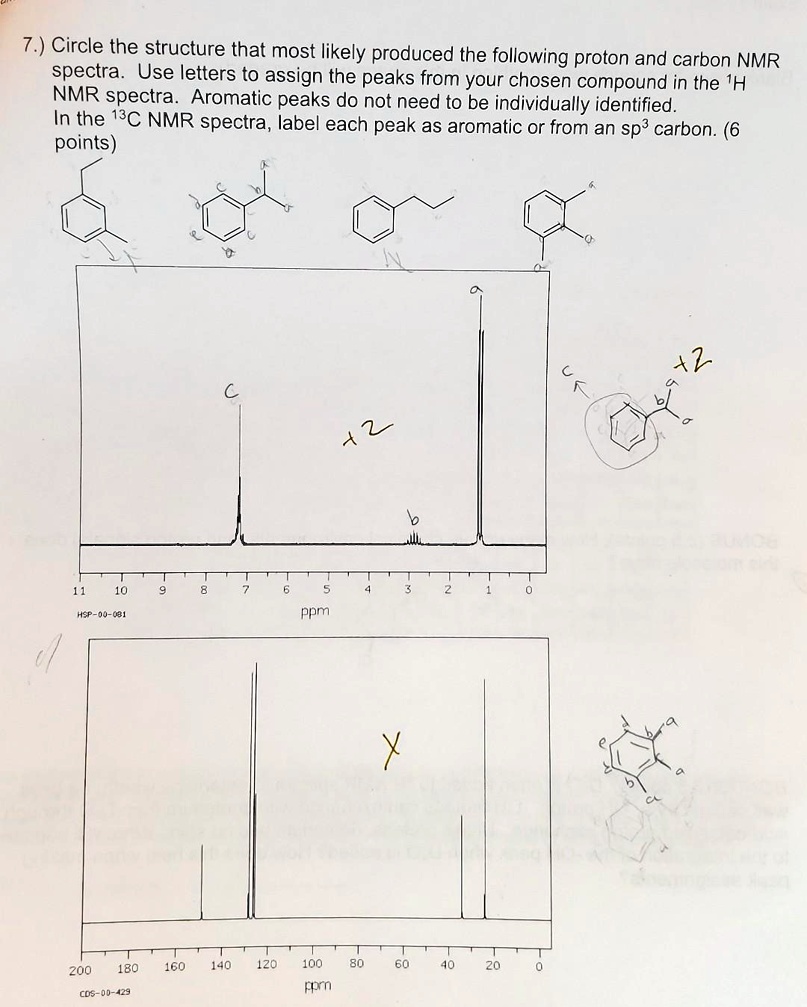 7.) Circle the structure that most likely produced the following proton and carbon NMR spectra ...