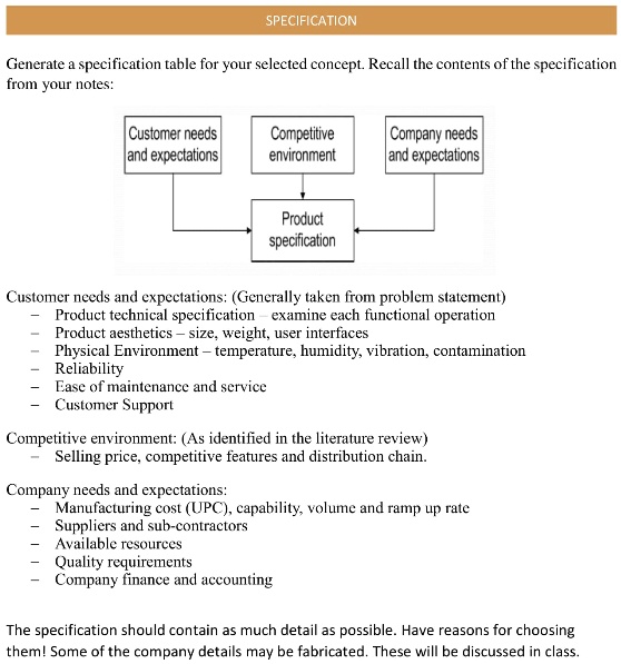 SOLVED: SPECIFICATION Generate a specification table for your selected ...