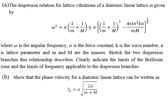 athe dispersion relation for lattice vibrations of diatomic linear ...