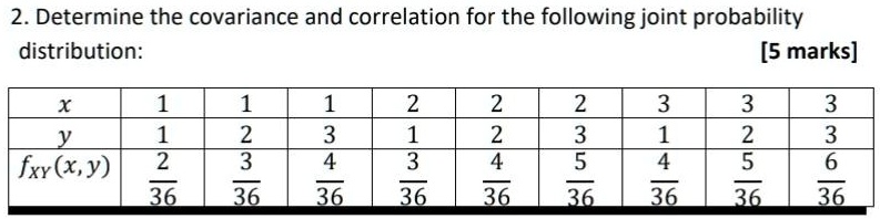 SOLVED: Determine the covariance and correlation for the following ...