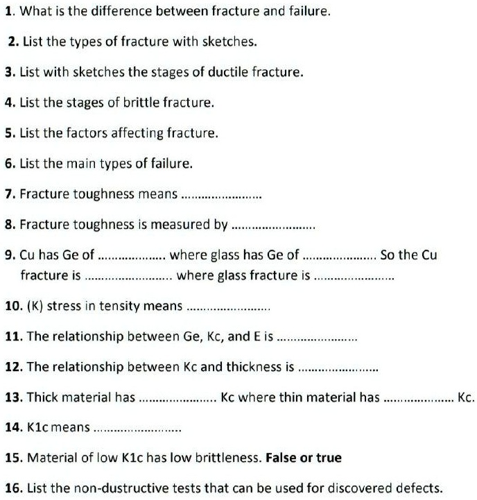 1. What is the difference between fracture and failure. 2. List the ...