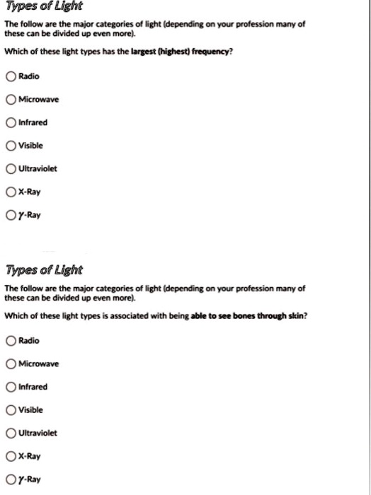 Types of Light The follow are the major categories of light...