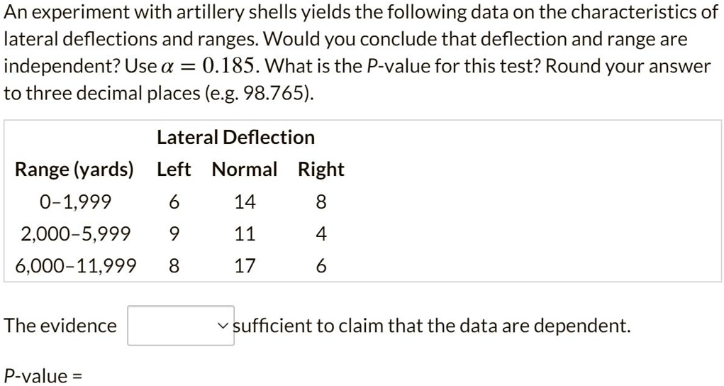 SOLVED: An experiment with artillery shells yields the following data ...