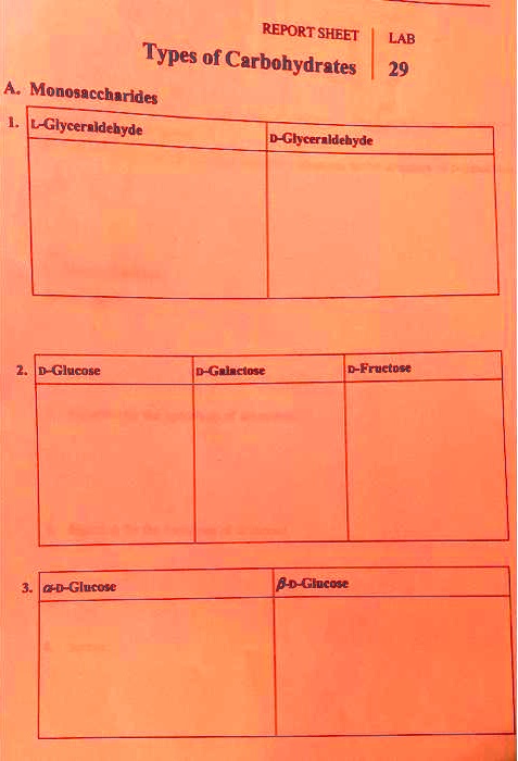 REPORT SHEET LAB Types of Carbohydrates 29 A. Monosaccharides 1. L ...